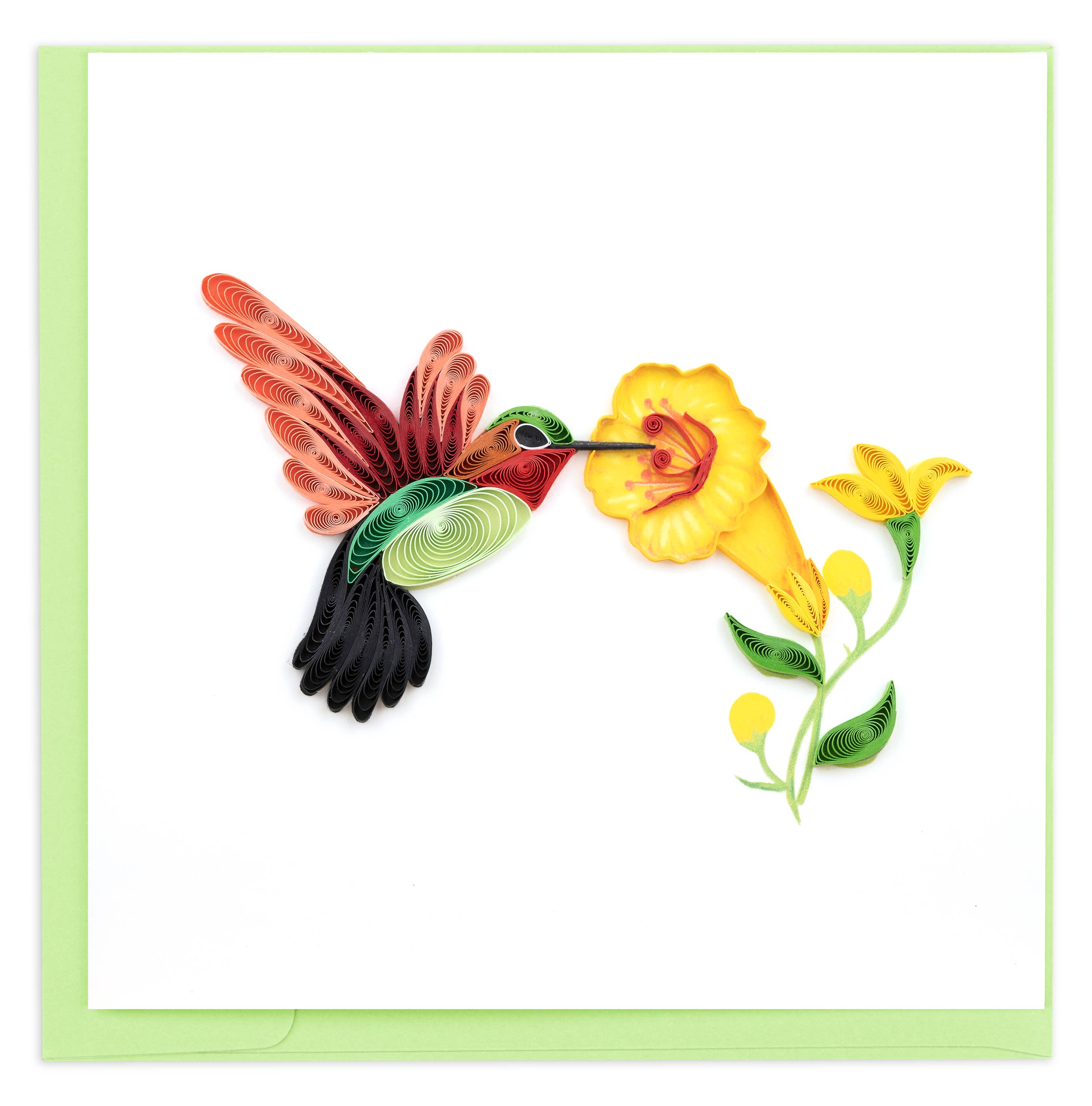 Quilled Hummingbird & Yellow Flowers Greeting Card | Atlas Stationers