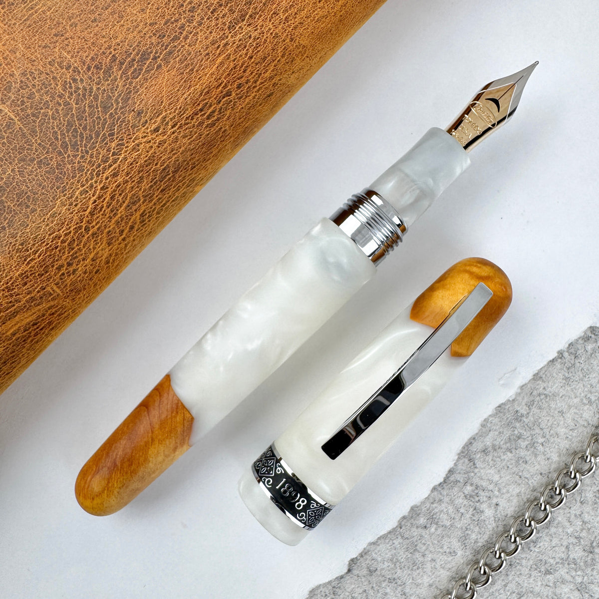 Conklin 1898 Spectra Fusion Fountain Pen - White Chrome w/14k Nib (Lim ...