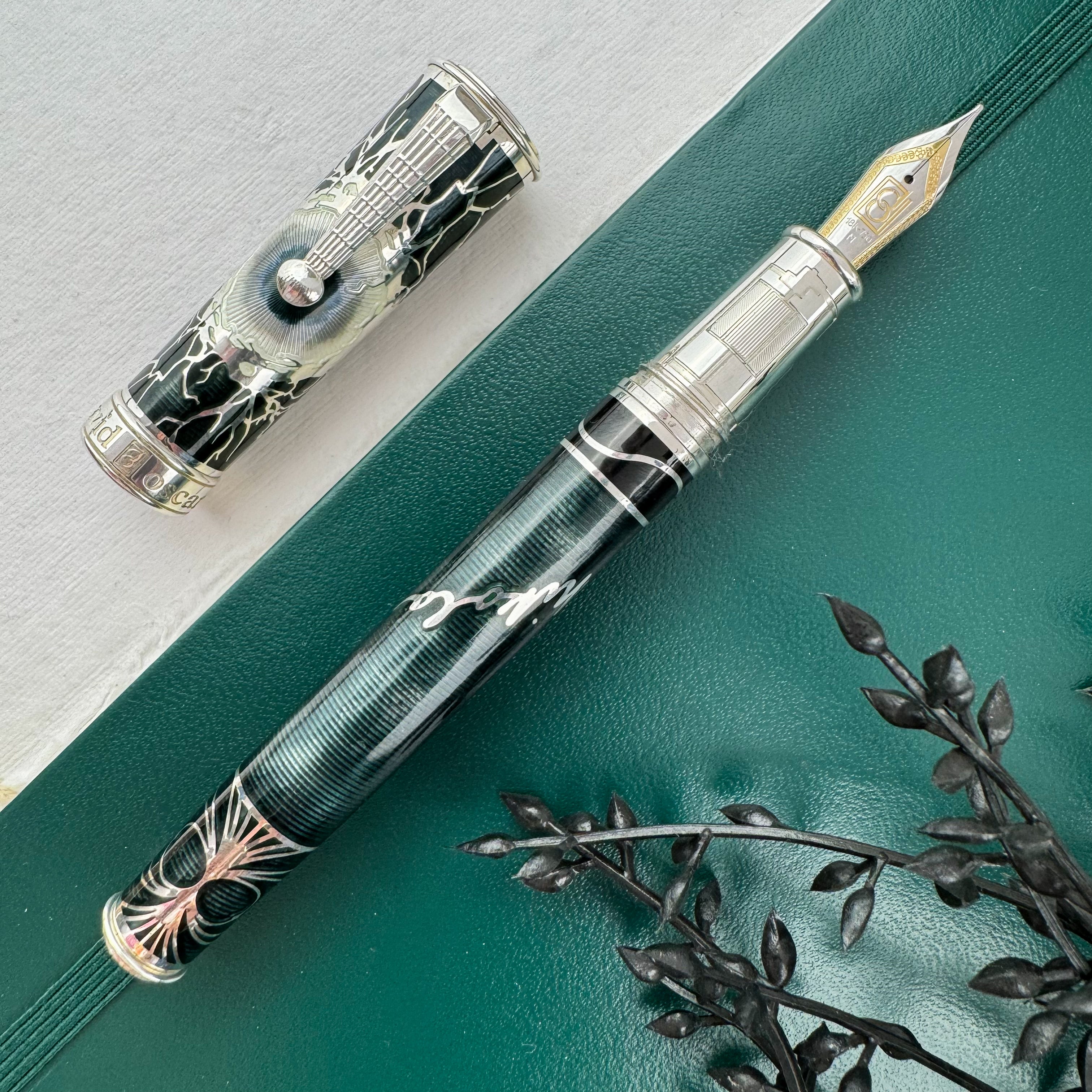 David Oscarson Nikola Tesla Fountain Pen - Black Green w/ Silver ...