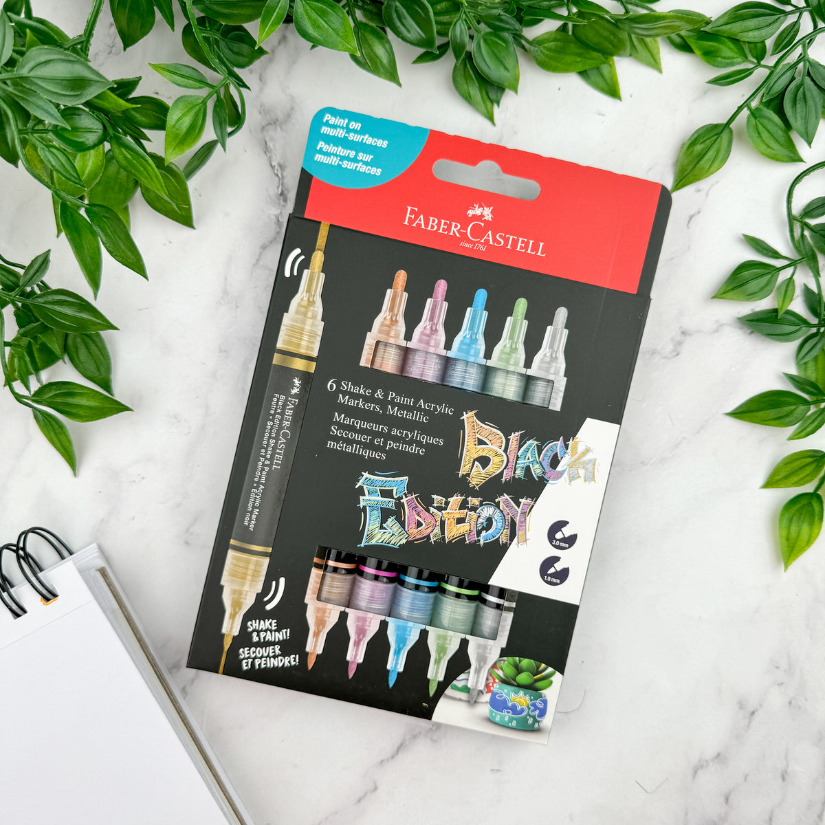 Faber-Castell Black Edition Shake & Paint Acrylic Metallic Markers - 6 ...