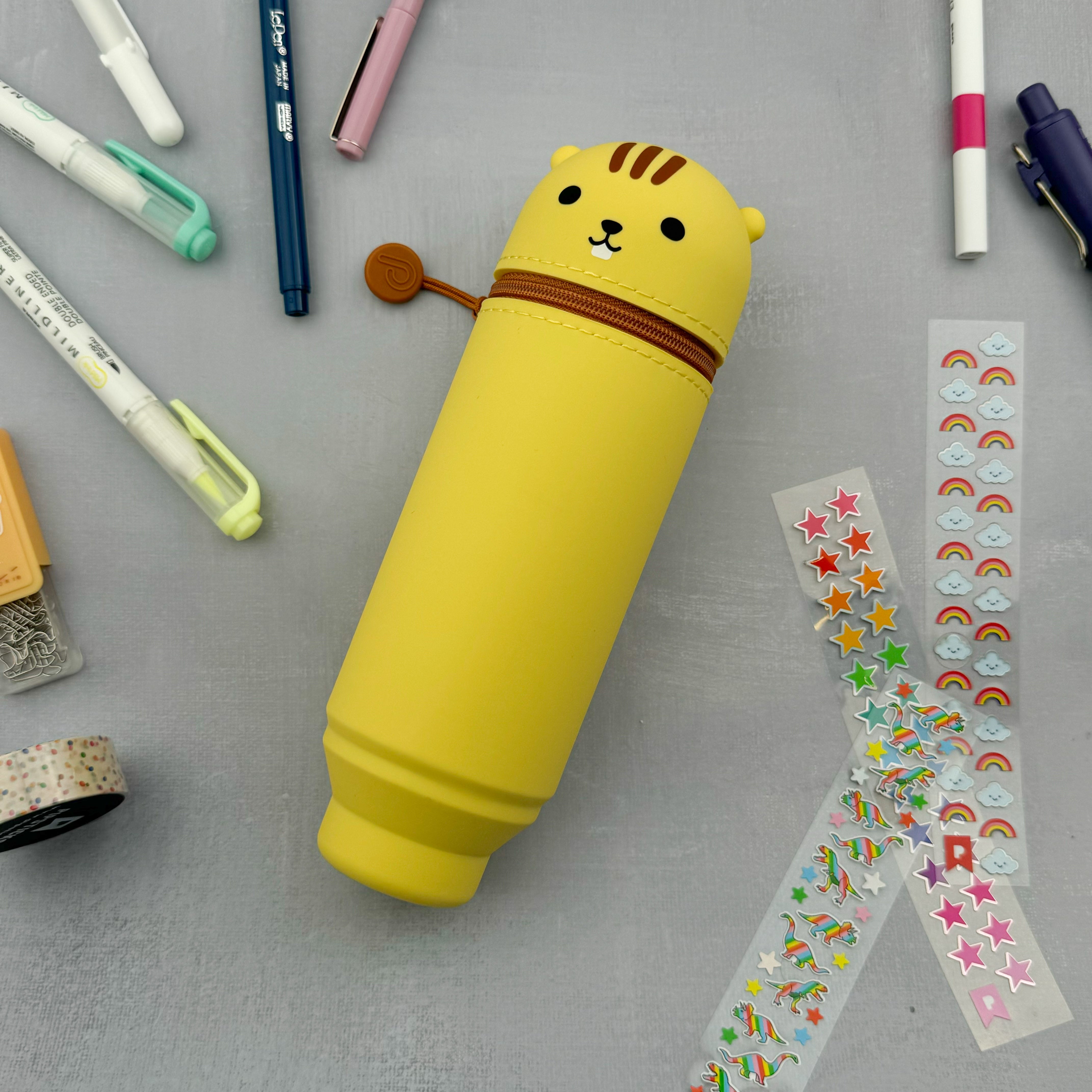 PuniLabo Stand Up Pen Case - Yellow Squirrel | Atlas Stationers