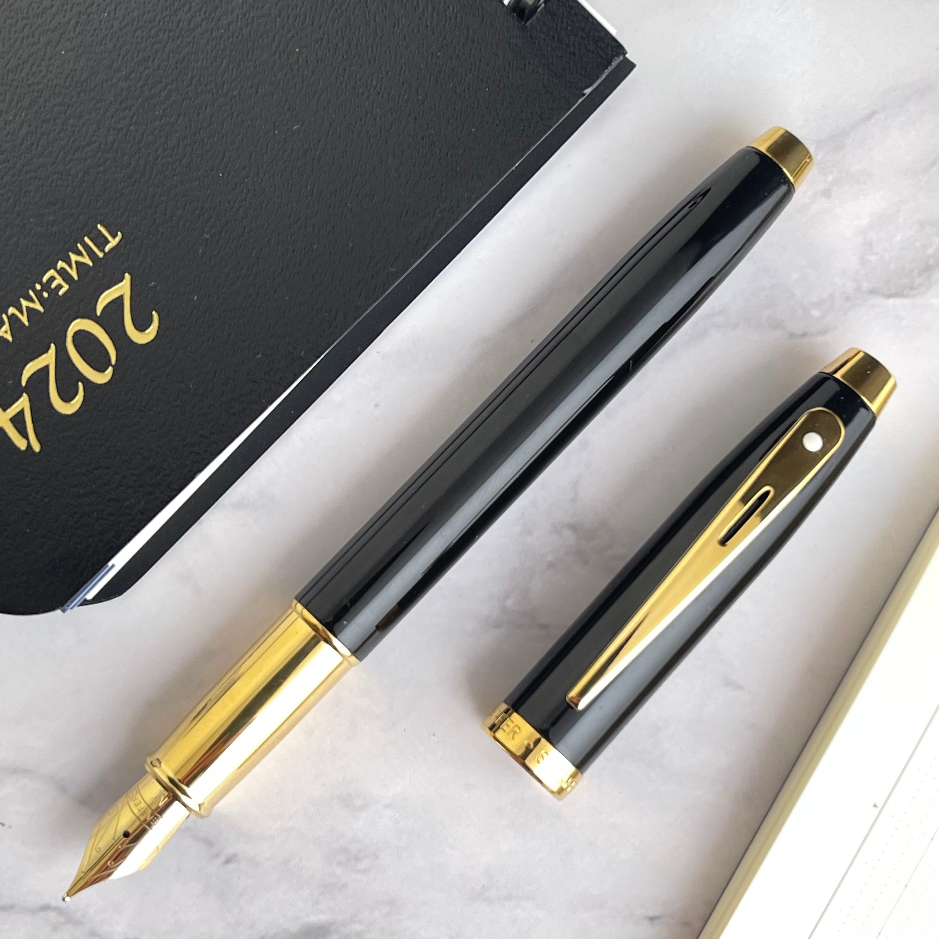 Sheaffer 100 Fountain Pen - Black w/ Gold | Atlas Stationers
