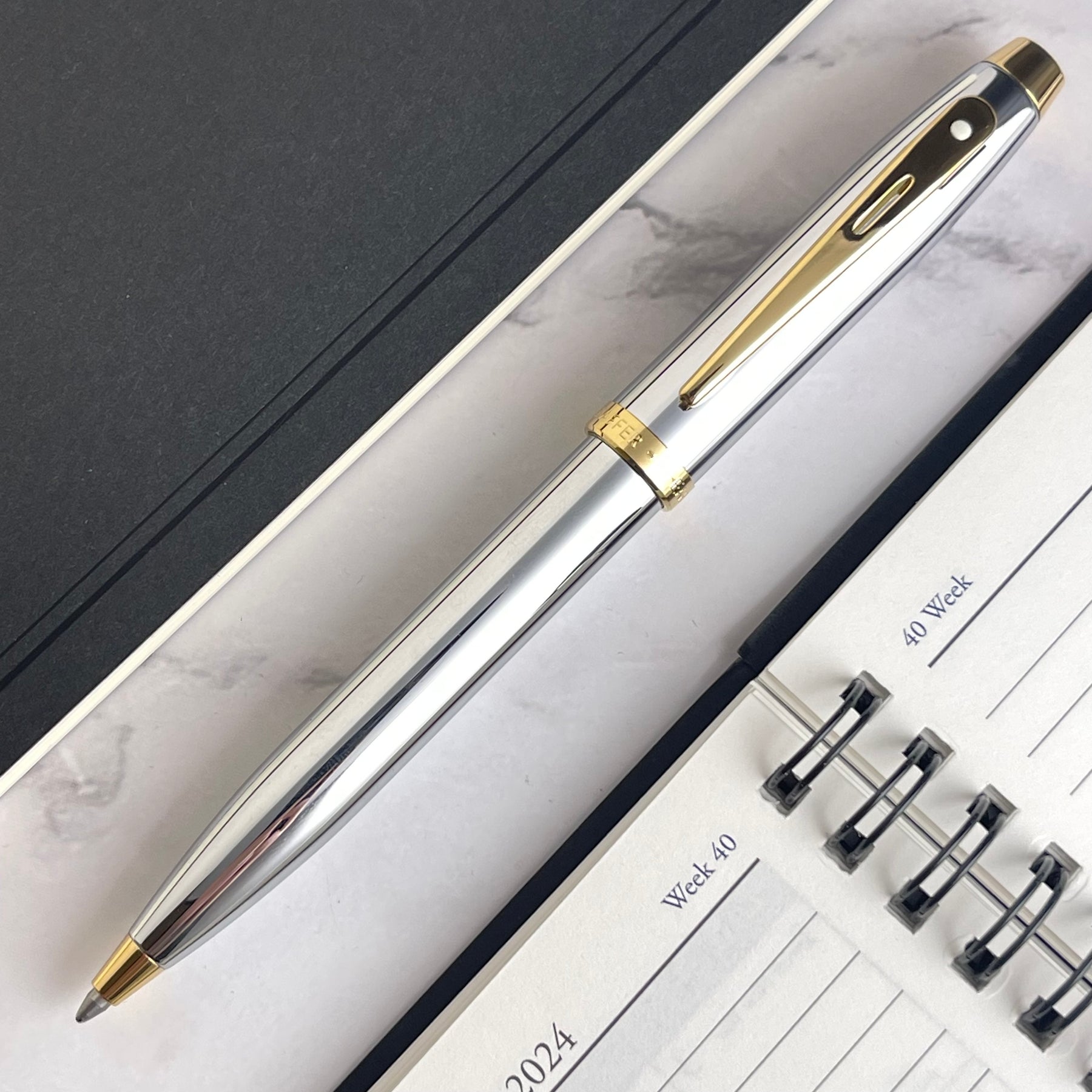 Sheaffer 100 Ballpoint Pen - Chrome w/ Gold | Atlas Stationers