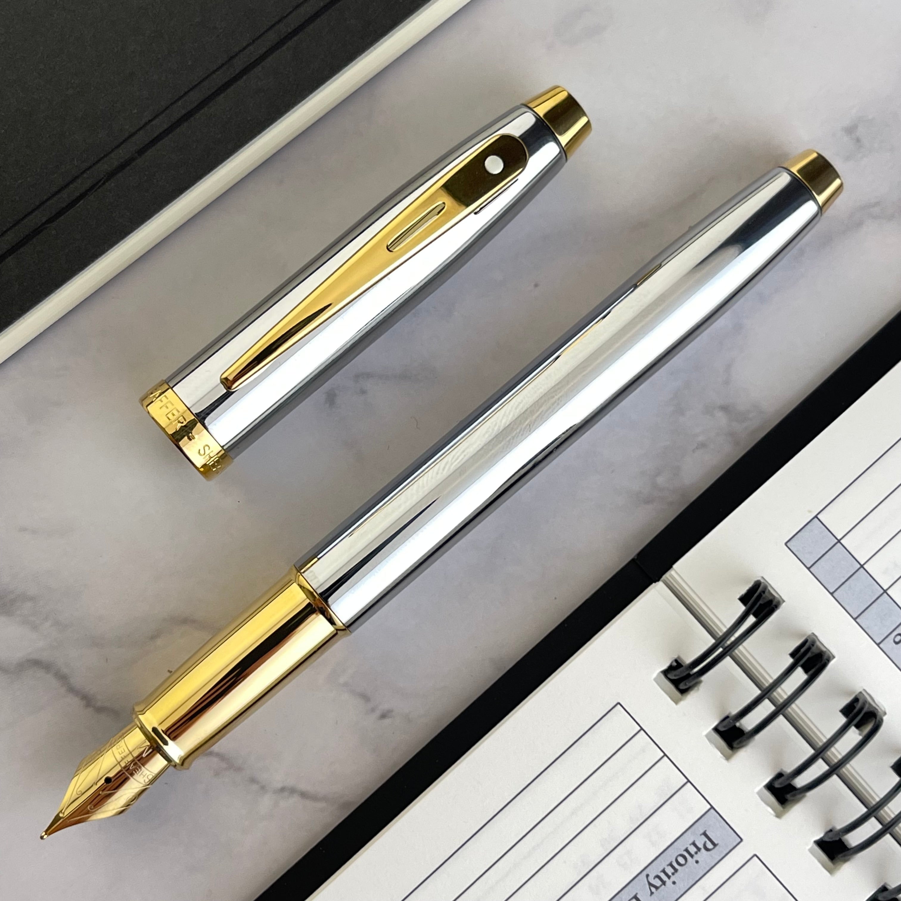 Sheaffer 100 Fountain Pen - Chrome w/ Gold | Atlas Stationers