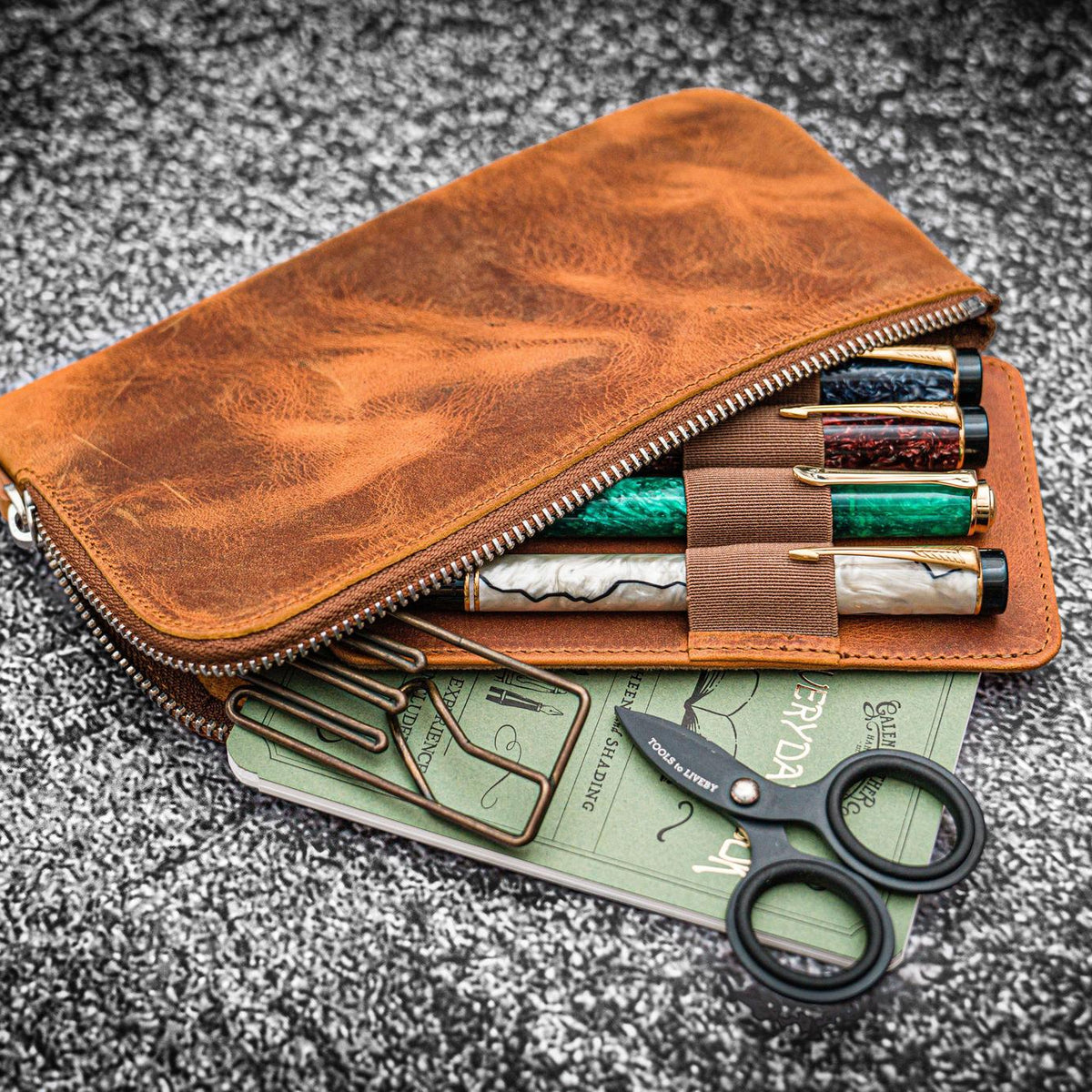 Galen Leather Slip-N-Zip 4 Slots Zippered Pen Pouch – Atlas Stationers